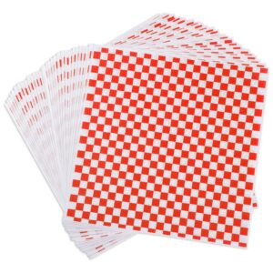 GeeRic Waxed Deli Paper Sheets 12 * 12 Inch, 100 Pcs Food Basket Liners for Sandwiches, Burgers, Checkered Deli Wrap Wax Paper Sheets Red