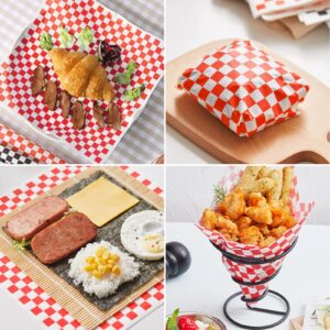 GeeRic Waxed Deli Paper Sheets 12 * 12 Inch, 100 Pcs Food Basket Liners for Sandwiches, Burgers, Checkered Deli Wrap Wax Paper Sheets Red