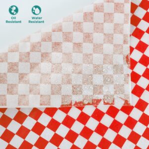 GeeRic Waxed Deli Paper Sheets 12 * 12 Inch, 100 Pcs Food Basket Liners for Sandwiches, Burgers, Checkered Deli Wrap Wax Paper Sheets Red