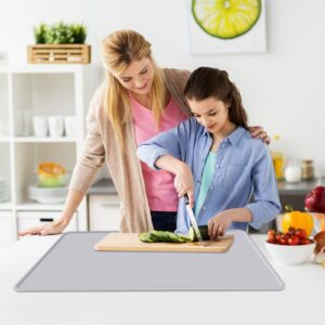 Gartful Silicone Mat for Kitchen Counter, 28" x 20" x 0.06" Thick Placemat - 0.2" Raised Edge, Extra Large Silicone Sheet with Lip, Counter Table Protector, Heat-Resistant Pad, Nonstick, Light Gray