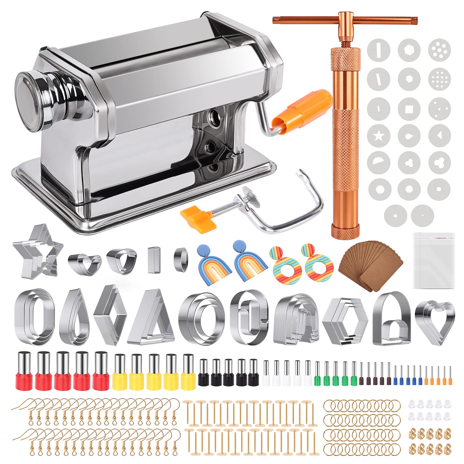 Yofuly Polymer Clay Press Machine, Polymer Clay Cutters Set for Jewelry Making, with Polymer Clay Roller Machine, Polymer Clay Extruder, 40 Circle Shape Cutters and 120 Earrings Accessories