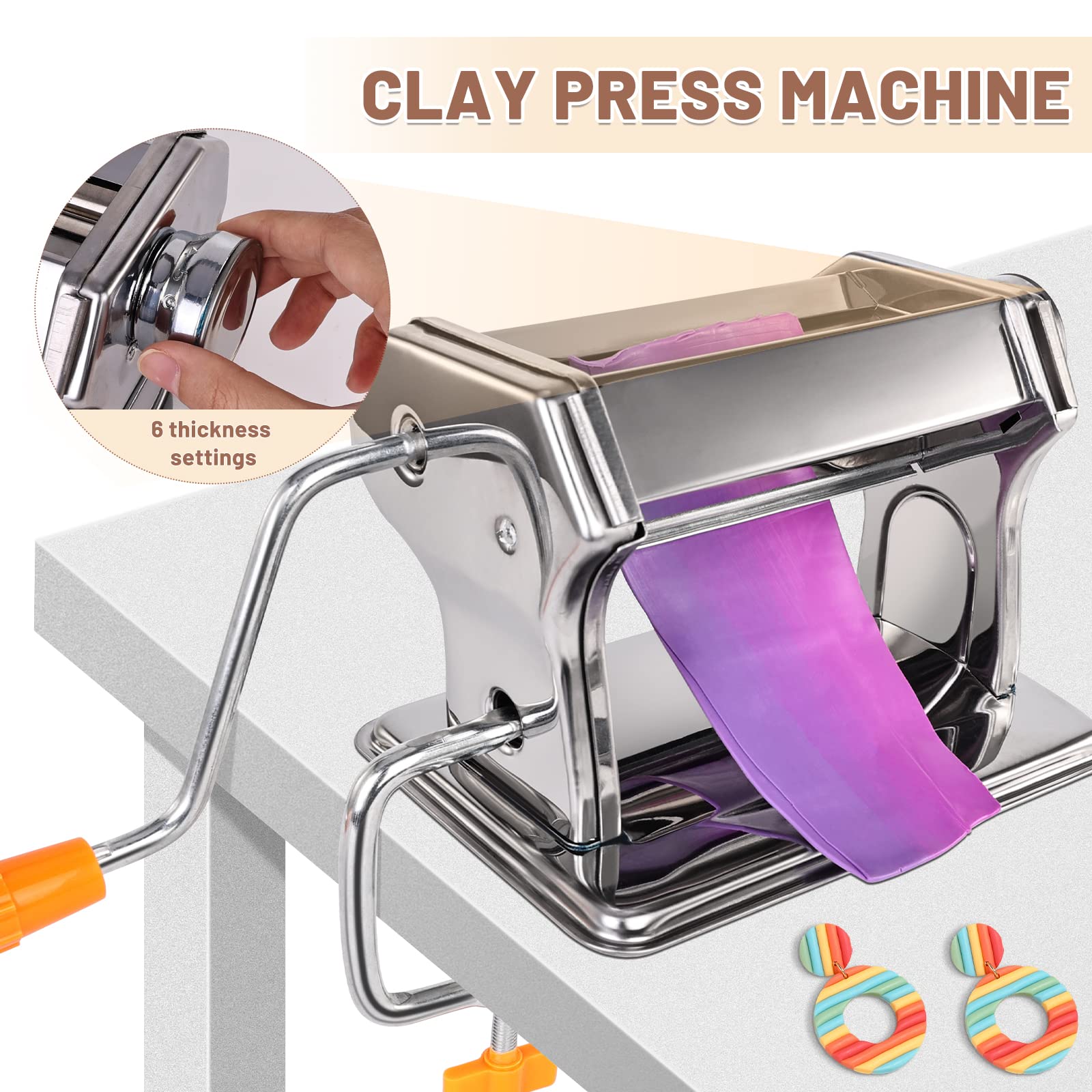 Yofuly Polymer Clay Press Machine, Polymer Clay Cutters Set for Jewelry Making, with Polymer Clay Roller Machine, Polymer Clay Extruder, 40 Circle Shape Cutters and 120 Earrings Accessories