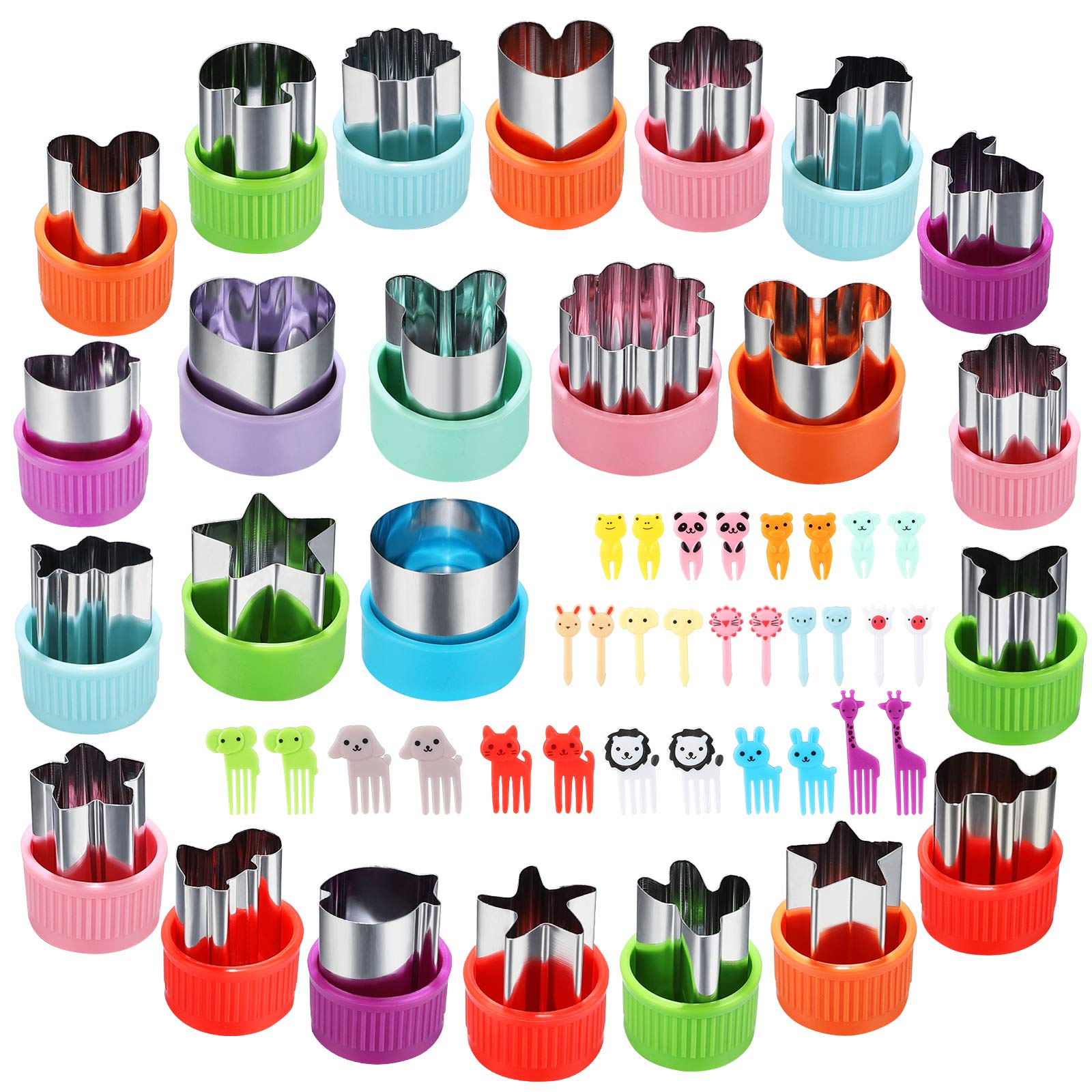 Vegetable Cutter Shapes Set, 24pcs, Mini Cookie Cutters Set Fruit Cookie Pastry Stamps Mold with 30pcs Food Picks and Forks -for Kids Baking and Food Supplement Accessories