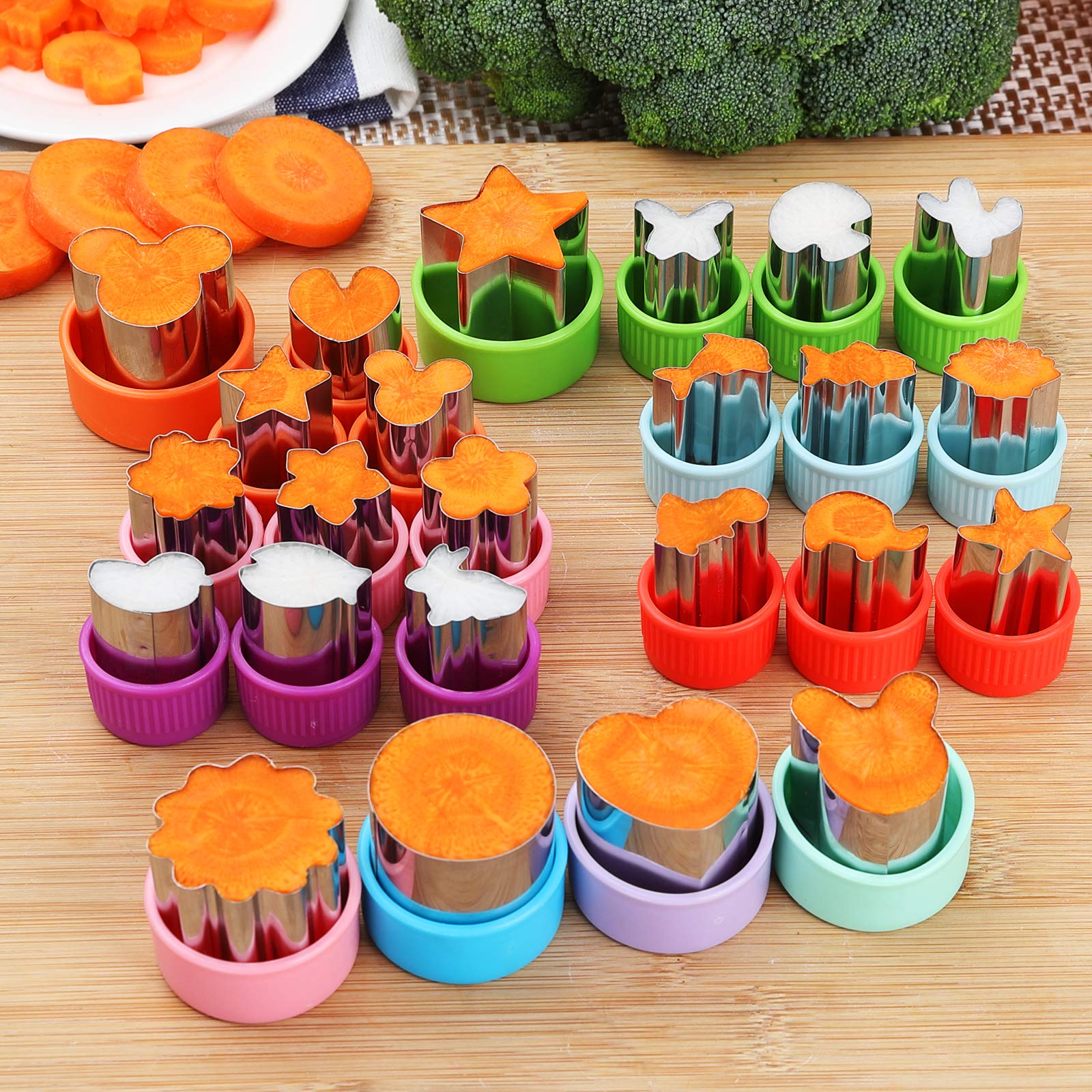 Vegetable Cutter Shapes Set, 24pcs, Mini Cookie Cutters Set Fruit Cookie Pastry Stamps Mold with 30pcs Food Picks and Forks -for Kids Baking and Food Supplement Accessories