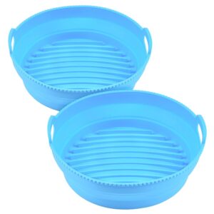 sametech 2pcs foldable air fryer silicone liner for 4-7qt 8.5inch basket reusable air fryer liners silicone dishwasher safe heat resistant air fryer pot replacement of flammable paper liner (blue)