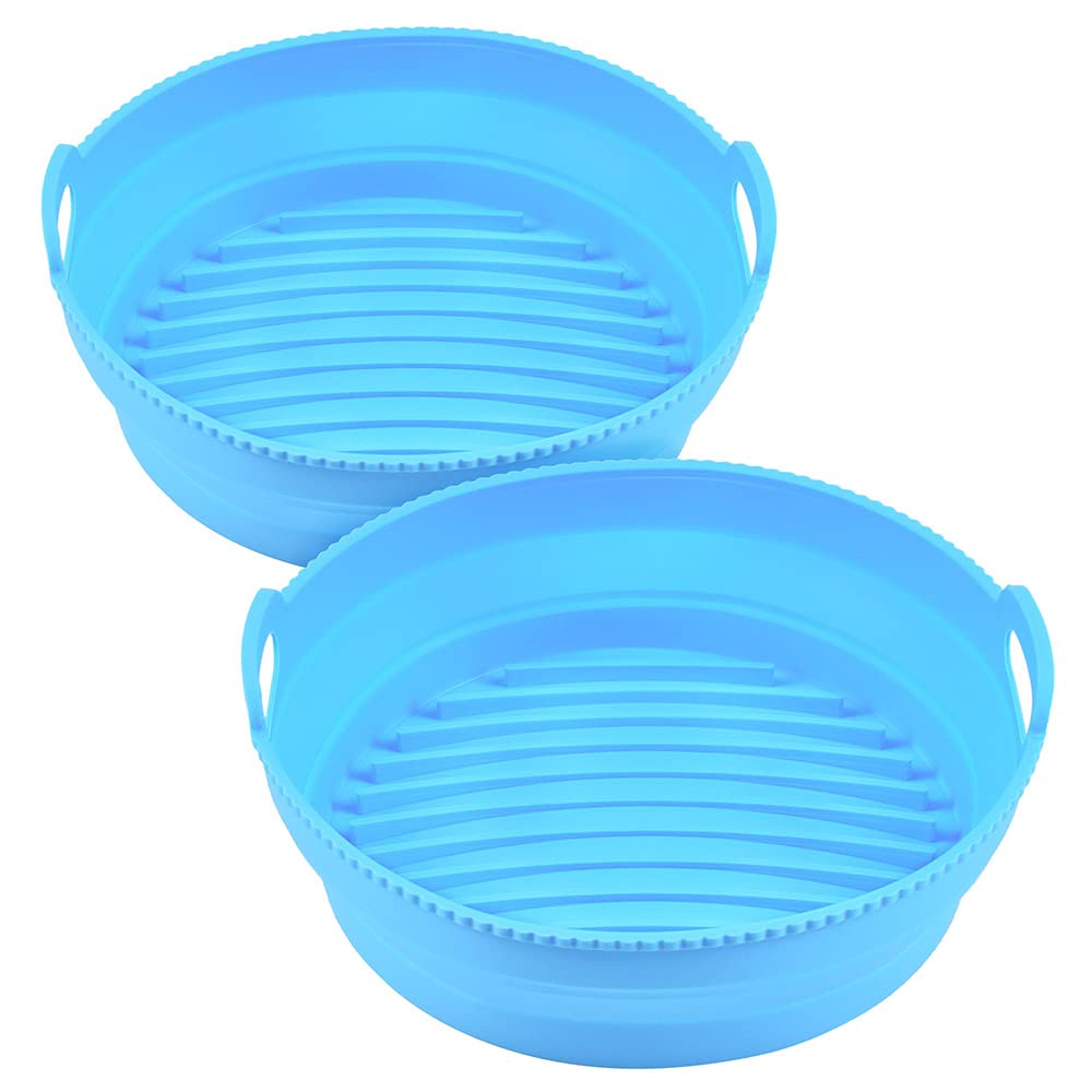 SameTech 2PCS Foldable Air Fryer Silicone Liner for 4-7QT 8.5inch Basket Reusable Air Fryer Liners Silicone Dishwasher Safe Heat Resistant Air Fryer Pot Replacement of Flammable Paper Liner (Blue)