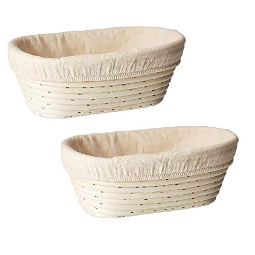 Set of 2 Oval (9.8 x 6 x 3.5 inch) Banneton Proofing Basket & Liner SUGUS HOUSE Brotform Dough Rising Rattan Handmade rattan bowl-Perfect For Artisan