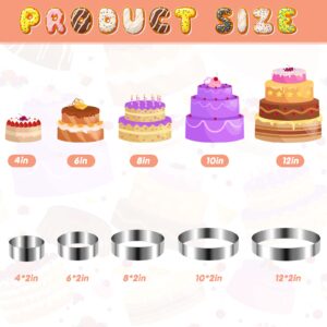 5 Pieces Round Cake Ring Set Biscuit Cutter Circle Cookie Cutters Cake Mold Stainless Steel Pastry Ring for Baking Mousse Pancake Tart Muffin (5 Sizes)