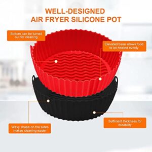 2 Pcs Air Fryer Silicone Liners Pot for 4 to 7 QT - 8 Inch Reusable Air Fryer Liners with 1 Pack of Black Silicone Mitt - Replacement of Flammable Parchment Liner Paper (Black & Red)