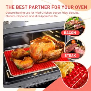 Silicone Baking Mat Cooking Pan 2 Pack Large 16“x11" Small 6.7"x6.7" Non-Stick Healthy Fat Reducing Sheet For Oven Grilling BBQ (2 Pack-Red Large)