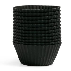 the silicone kitchen reusable silicone baking cups, non-toxic, bpa free, dishwasher safe, regular, matte black, 12 pack