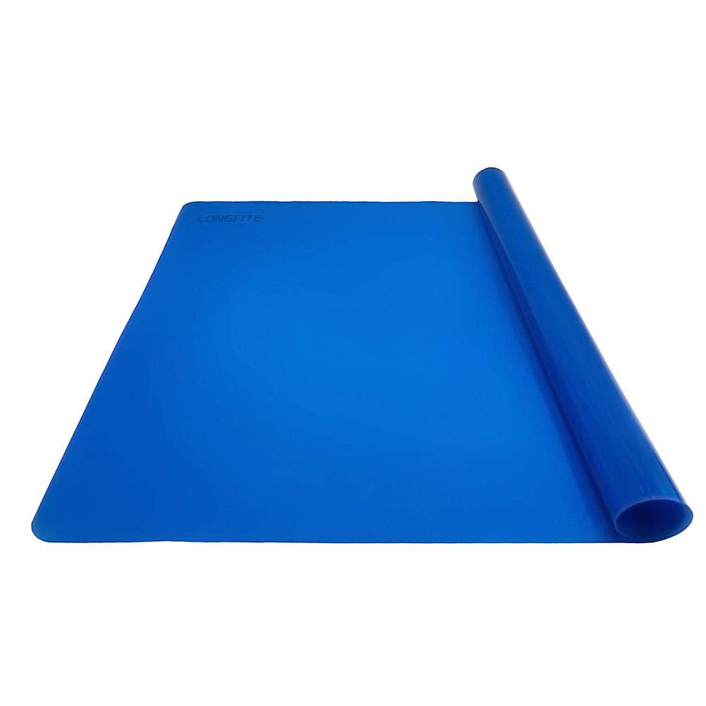 LONGFITE Large Silicone Counter Mat 19.68x15.74 inch Multipurpose Table Placemat Countertop Protector Baking Pastry Mat Nonstick, Nonskid and Heat Resistent (Large, Blue)