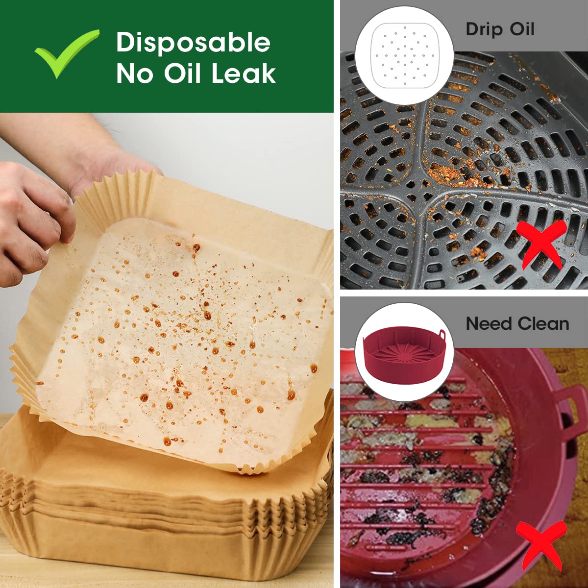 Aieve Non-Stick Disposable Paper Liner, Air Fryer Accessories Compatible with Ninja Foodi AG301(100Pcs)