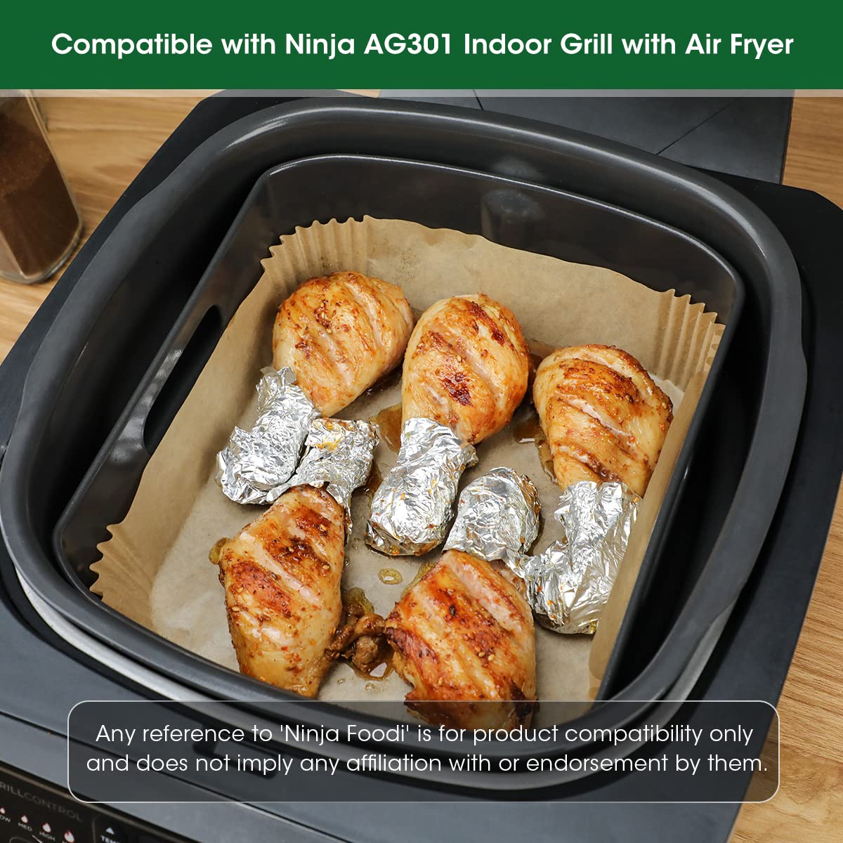 Aieve Non-Stick Disposable Paper Liner, Air Fryer Accessories Compatible with Ninja Foodi AG301(100Pcs)