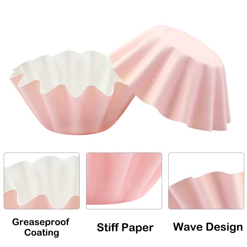 200 PCS Pink Mini Cupcake Liner Cupcake Wrappers Paper Cupcake Cup Greaseproof Baking Cups for Wedding Birthday Party Baby Shower