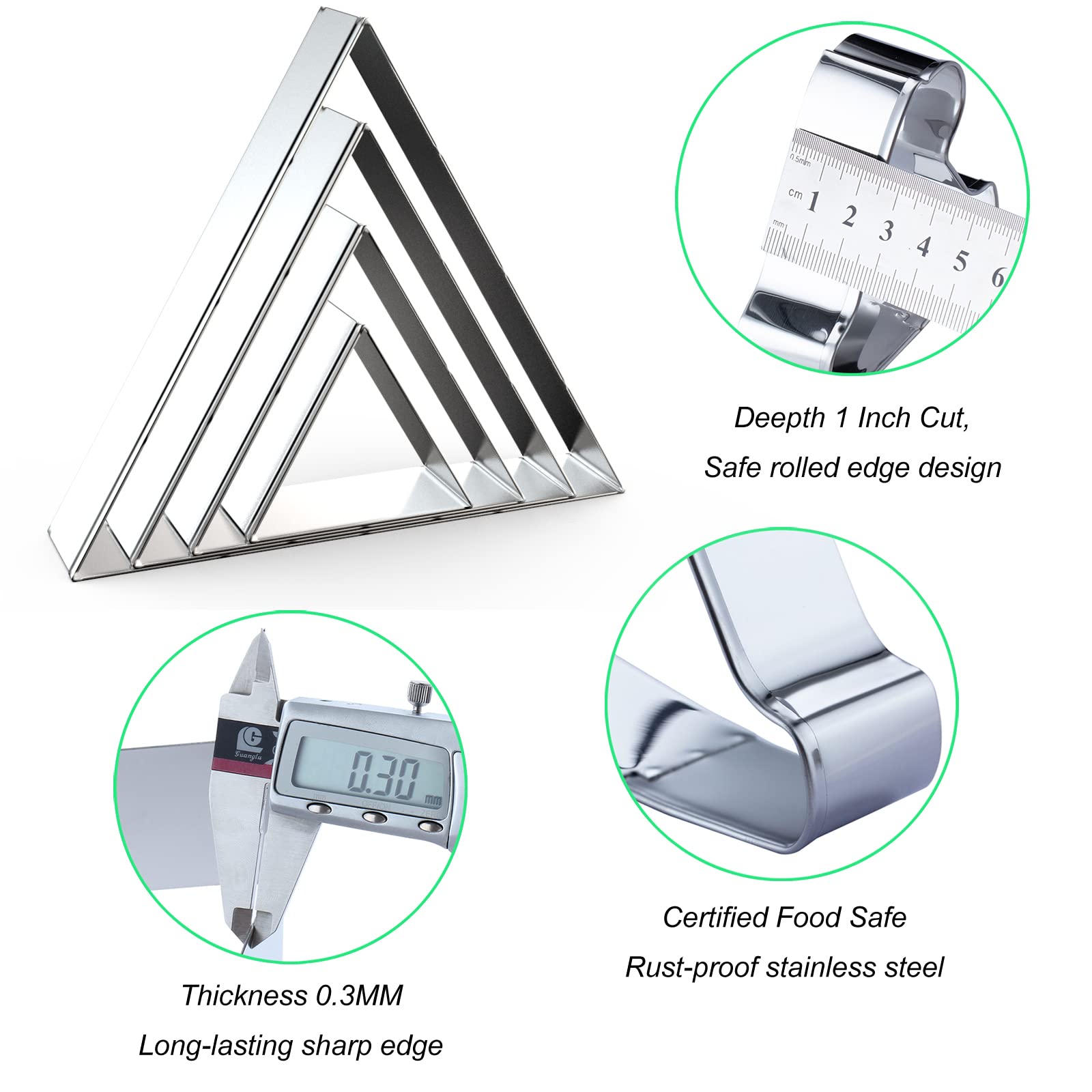 Equilateral Triangle Cookie Cutter Set Large - 5 Inch, 4 Inch, 3 Inch, 2 Inch - Geometric Cookie Cutters Shapes Molds - Stainless Steel