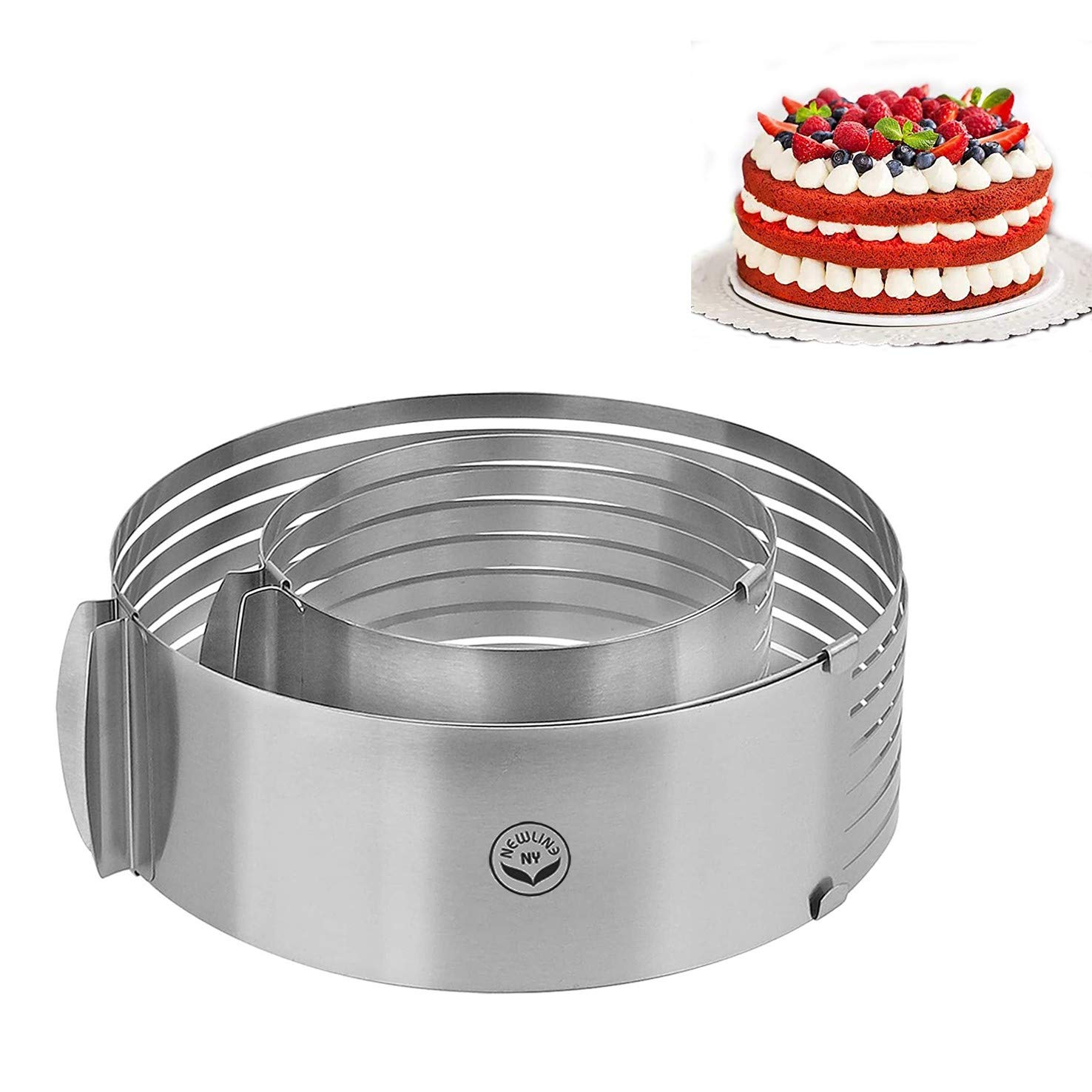 NewlineNY Stainless Steel 2 Pieces Cake Slicer Adjustable Multilayer Circular Molding Plating Forming Round Cake Rings, Set of 2 (10 to 12” + 6 to 8” x 3.2” H)