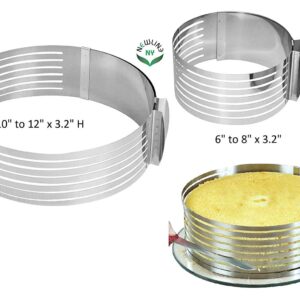 NewlineNY Stainless Steel 2 Pieces Cake Slicer Adjustable Multilayer Circular Molding Plating Forming Round Cake Rings, Set of 2 (10 to 12” + 6 to 8” x 3.2” H)