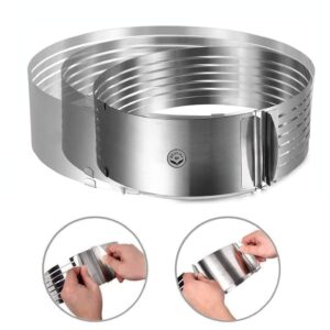 NewlineNY Stainless Steel 2 Pieces Cake Slicer Adjustable Multilayer Circular Molding Plating Forming Round Cake Rings, Set of 2 (10 to 12” + 6 to 8” x 3.2” H)