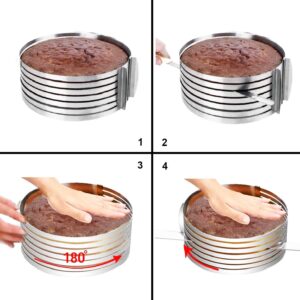 NewlineNY Stainless Steel 2 Pieces Cake Slicer Adjustable Multilayer Circular Molding Plating Forming Round Cake Rings, Set of 2 (10 to 12” + 6 to 8” x 3.2” H)