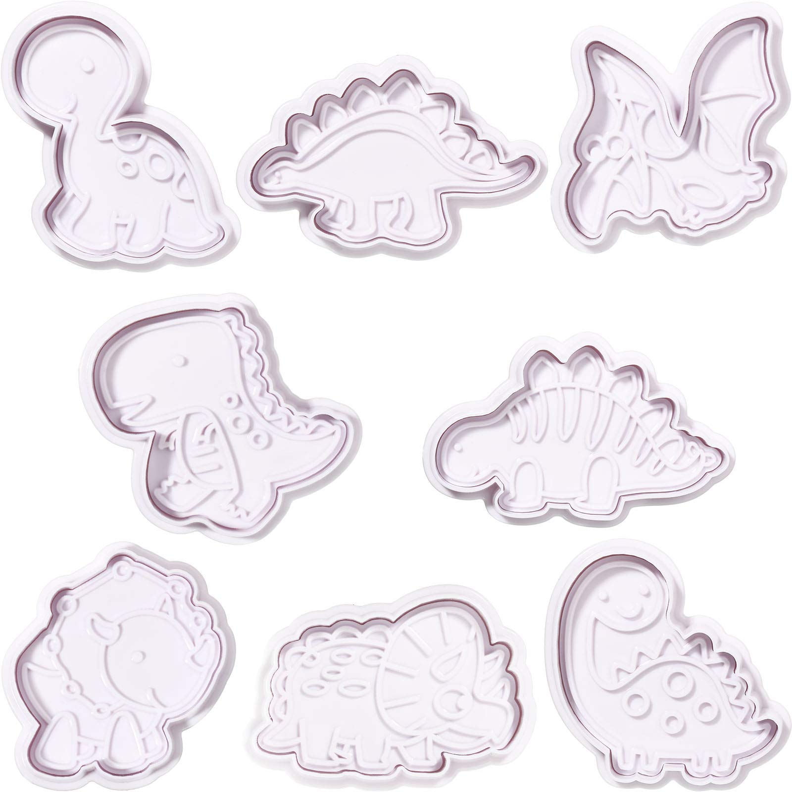 8 Style Dinosaur Cookie Cutters, 3D Cartoon Plunger Cutters Baby Dinosaur Fondant Pie Cutter Stampers Baking Molds Cake Baking Dinosaur Decorating Tools for Kids Dinosaur Theme Party Supplies