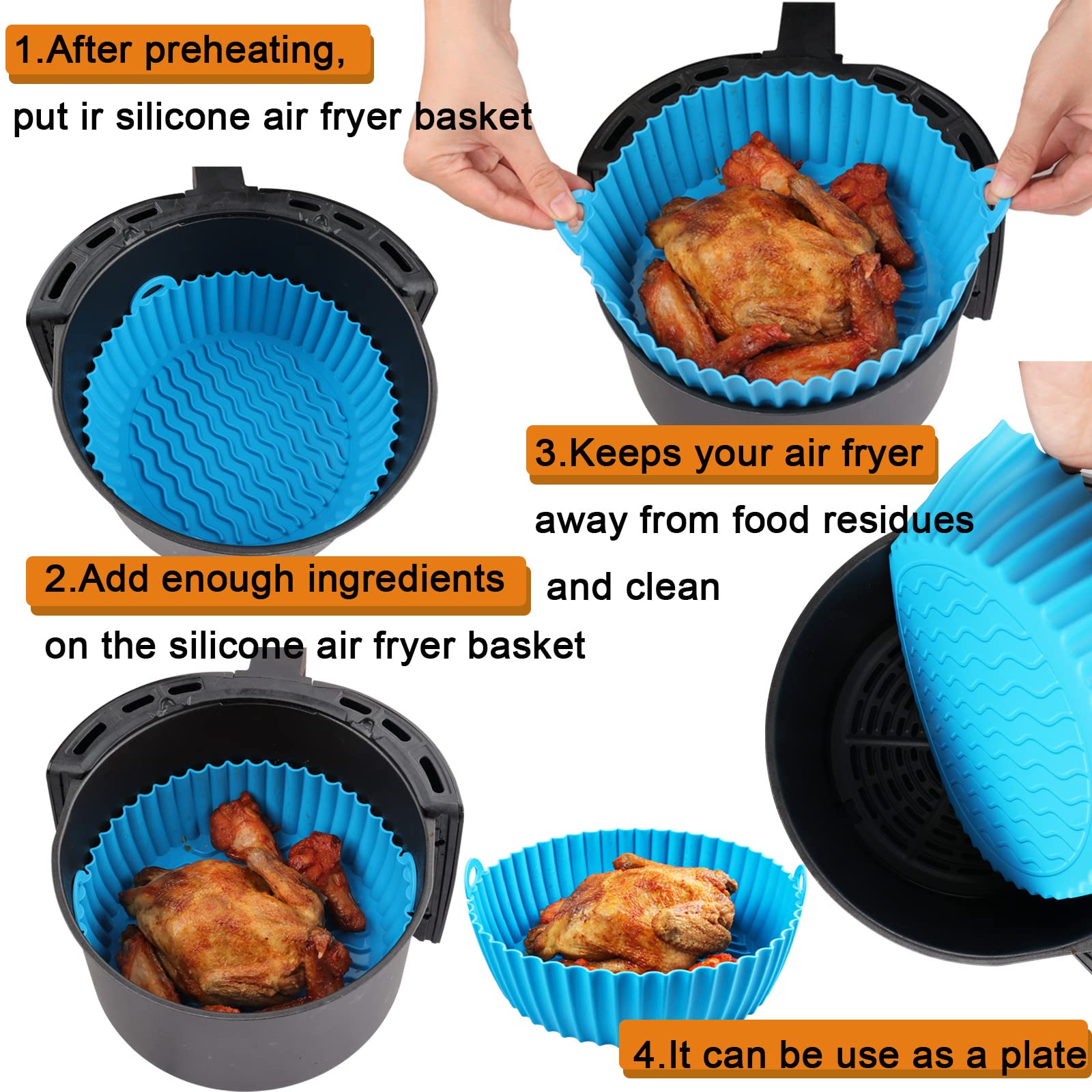 Air Fryer Silicone Pot 7.5 inch Air Fryer Oven Accessories,Food Safe Air fryers Oven Accessories, Replacement for Flammable Parchment Liner Paper (7.5inch, red+blue)