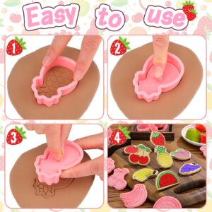 8 Pcs Fruit Cookie Cutters with Plunger Stamps Set 3D Grape Banana Strawberry Pineapple Watermelon Peach Cherry Apple Cookie Cutters for Treats DIY Cookie Cake Baking Supplies