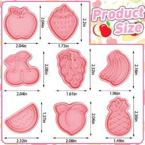 8 Pcs Fruit Cookie Cutters with Plunger Stamps Set 3D Grape Banana Strawberry Pineapple Watermelon Peach Cherry Apple Cookie Cutters for Treats DIY Cookie Cake Baking Supplies