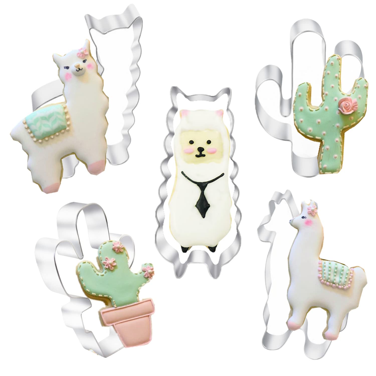 Llama Cookie Cutters,Cactus Shaped Cookie Cutter Set Stainless Steel Cutter Molds for Biscuits