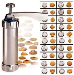 cookie press maker kit for diy biscuit maker and decoration with 8 stainless steel cookie discs and 8 nozzles (stainless steel)