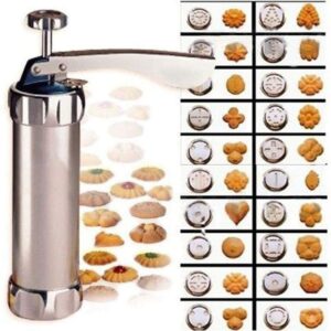 Cookie Press Maker Kit for DIY Biscuit Maker and Decoration with 8 Stainless Steel Cookie discs and 8 nozzles (Stainless Steel)