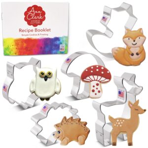 woodland cookie cutters 5-pc. set made in usa by ann clark, fox, deer, owl, hedgehog, mushroom