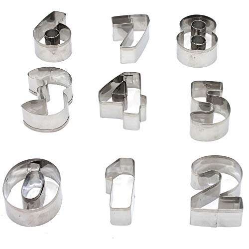 Numbers Cookie Cutters 2 Inches 9pcs Jelly Fondant Cutter set, Stainless Steel, Large Number cutter for Fondant Biscuit, Cake, Fruit, Vegetables, or Dough Stainless Steel (2'' Number cutter)