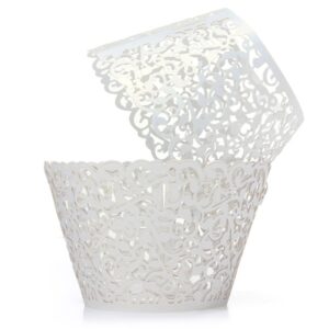 yozatia 60pcs vine white cupcake wrapper, lace cupcake wraps liner for wedding party cake decoartion (white)