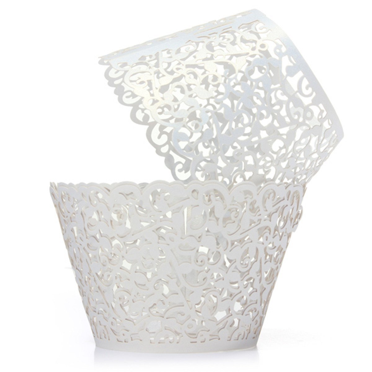 YOZATIA 60PCS Vine White Cupcake Wrapper, Lace Cupcake Wraps Liner for Wedding Party Cake Decoartion (White)