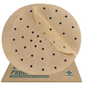 Air Fryer Parchment Paper for Baking Bamboo Steamer Liners 9 Inch 100Pcs Unbleached Circular Perforated Parchment Paper Non-stick Steamer Mat for Baking/Steaming/Cooking with Silicone Paper