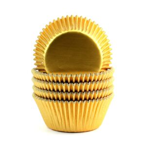 Foil Cupcake Liners, Baking Cups Standard Muffin Wrappers for Party, 100 Pack (Gold)