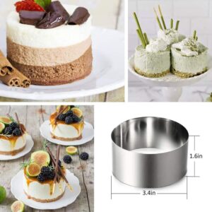 Round Cake Rings Cake Molds Set of 8, Stainless Steel Mousse and Pastry Mini Baking Ring Mold, Food Rings Dessert Rings Set Including 8 Rings & 8 Food Presses,3.15"x1.57"