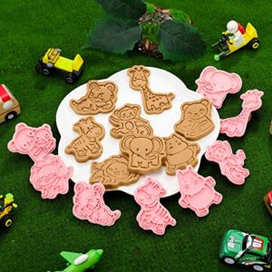 8 Pieces Animal Cookie Cutters with Plunger Stamps Set 3D Animals Lion Cookie Cutters Plastic Cookie Cutter Animal Cracker Cookie Cutters Cookie Stamps for Kids Baking Supplies