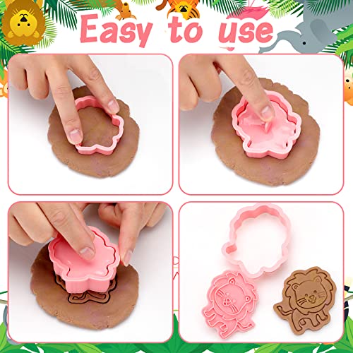 8 Pieces Animal Cookie Cutters with Plunger Stamps Set 3D Animals Lion Cookie Cutters Plastic Cookie Cutter Animal Cracker Cookie Cutters Cookie Stamps for Kids Baking Supplies