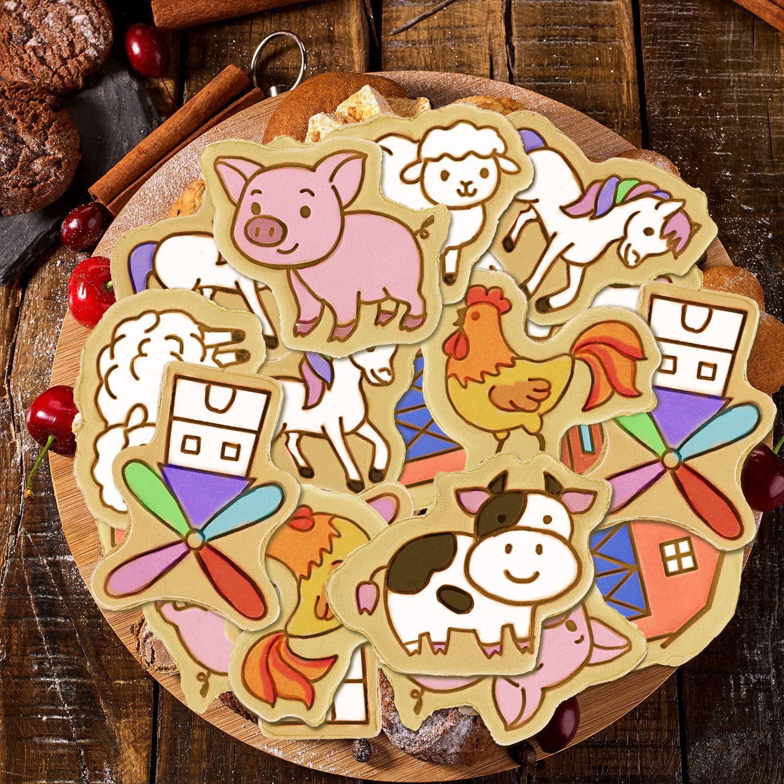 8 Pcs Farm Animal Cookie Cutters with Plunger Stamps Set 3D Pig Chicken Sheep Cow Horse Truck Cookie Stamp and Cutter Funny Cartoon Farm Theme Biscuit Baking Mold for Treats DIY Cookie Cake Supplies