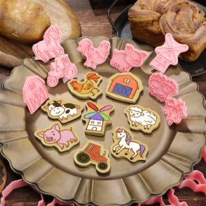 8 Pcs Farm Animal Cookie Cutters with Plunger Stamps Set 3D Pig Chicken Sheep Cow Horse Truck Cookie Stamp and Cutter Funny Cartoon Farm Theme Biscuit Baking Mold for Treats DIY Cookie Cake Supplies