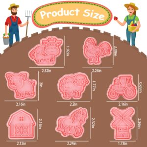 8 Pcs Farm Animal Cookie Cutters with Plunger Stamps Set 3D Pig Chicken Sheep Cow Horse Truck Cookie Stamp and Cutter Funny Cartoon Farm Theme Biscuit Baking Mold for Treats DIY Cookie Cake Supplies