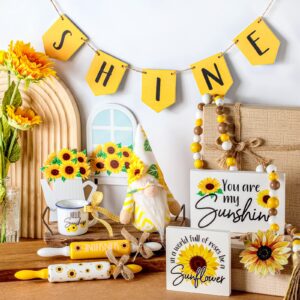 9 Pcs Summer Tiered Tray Decor Farmhouse Wood Tiered Tray Decor Mini Coffee Mug Bead Garland Banner for Home Decor (Sunflower Style)