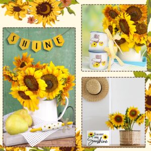 9 Pcs Summer Tiered Tray Decor Farmhouse Wood Tiered Tray Decor Mini Coffee Mug Bead Garland Banner for Home Decor (Sunflower Style)