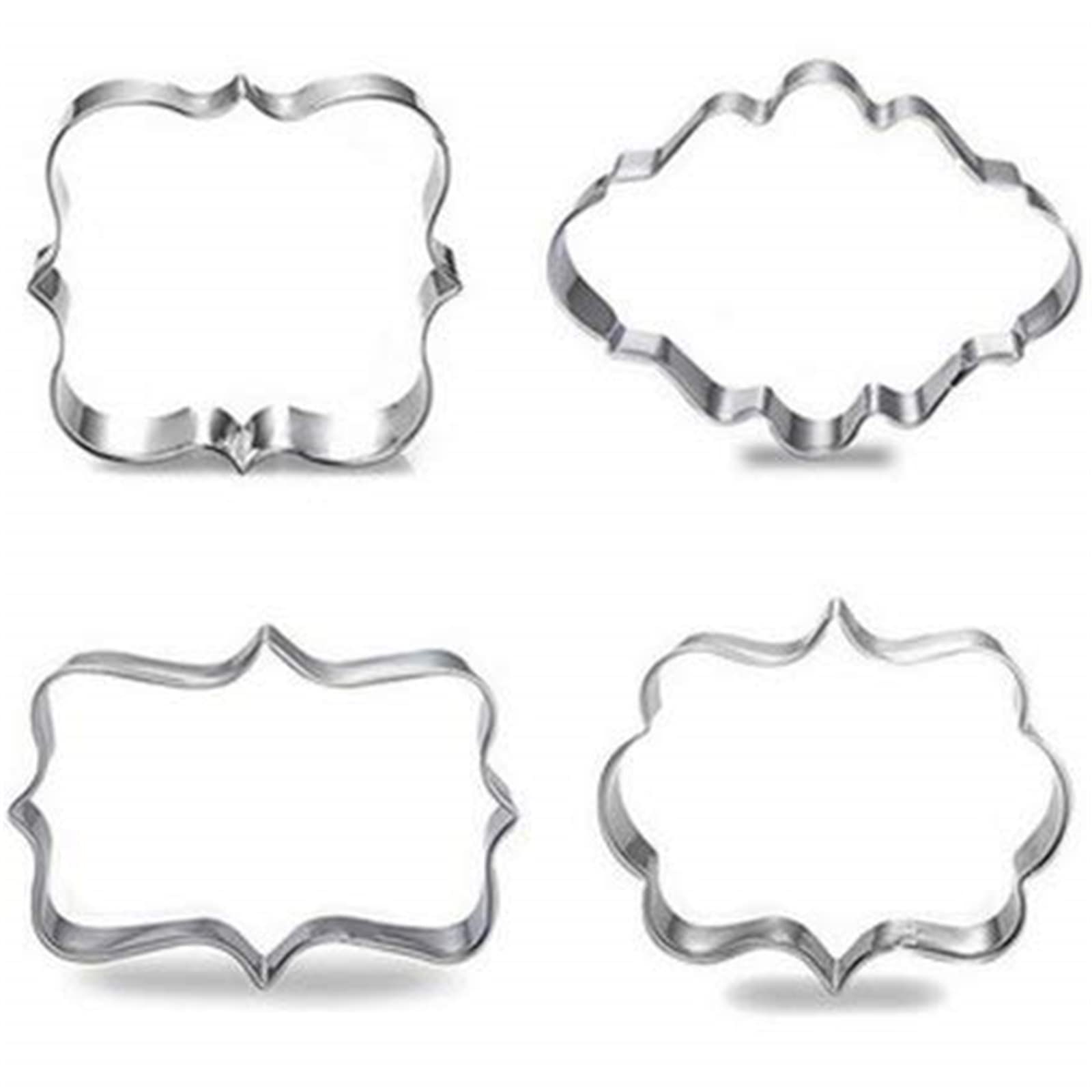 4 pcs of Fancy Plaque Cookie Cutters Set, Stainless Steel Wedding Frame Fondant Cutters Baking DIY Molds