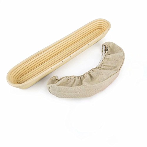 15 inches Baguette Banneton Bread Proofing Basket and Linen Liner Set 2 Pack