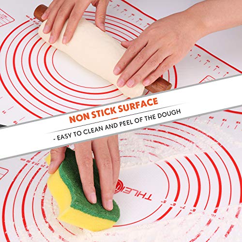 THLEITE Non Stick Silicone Baking Mat - Macaron Silicone Baking Mat & Pastry Mat with Measurement (5-Piece Set), 2 Half Sheet + 2 Quarter Sheet + 1 Pastry Mat - Macaroon/Pastry/Pizza/Cookie Making