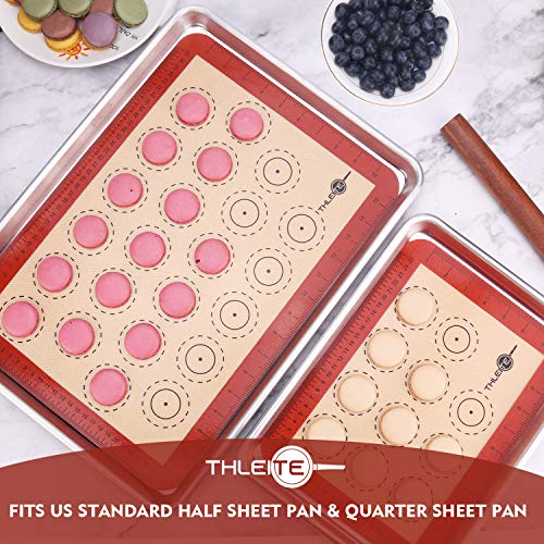 THLEITE Non Stick Silicone Baking Mat - Macaron Silicone Baking Mat & Pastry Mat with Measurement (5-Piece Set), 2 Half Sheet + 2 Quarter Sheet + 1 Pastry Mat - Macaroon/Pastry/Pizza/Cookie Making