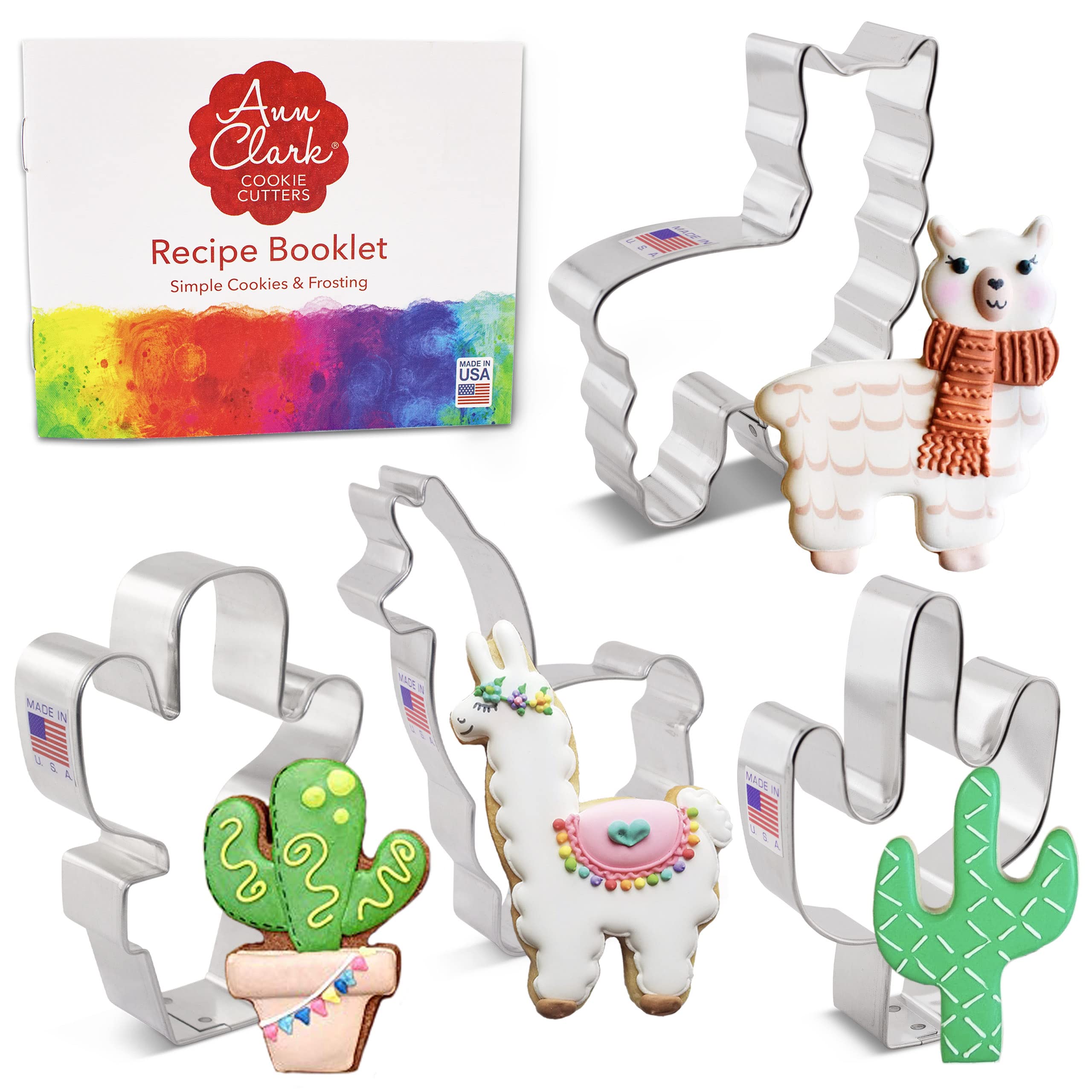 Llama and Cactus Cookie Cutters 4-Pc Set Made in USA by Ann Clark